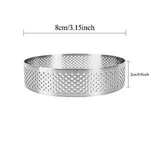 Uyauld 4 Pieces Perforated Tart Ring, 8cm High Grade Stainless Steel Heat-Resistant Cake Dessert Ring, 3.15 inch Pastry Mold Round