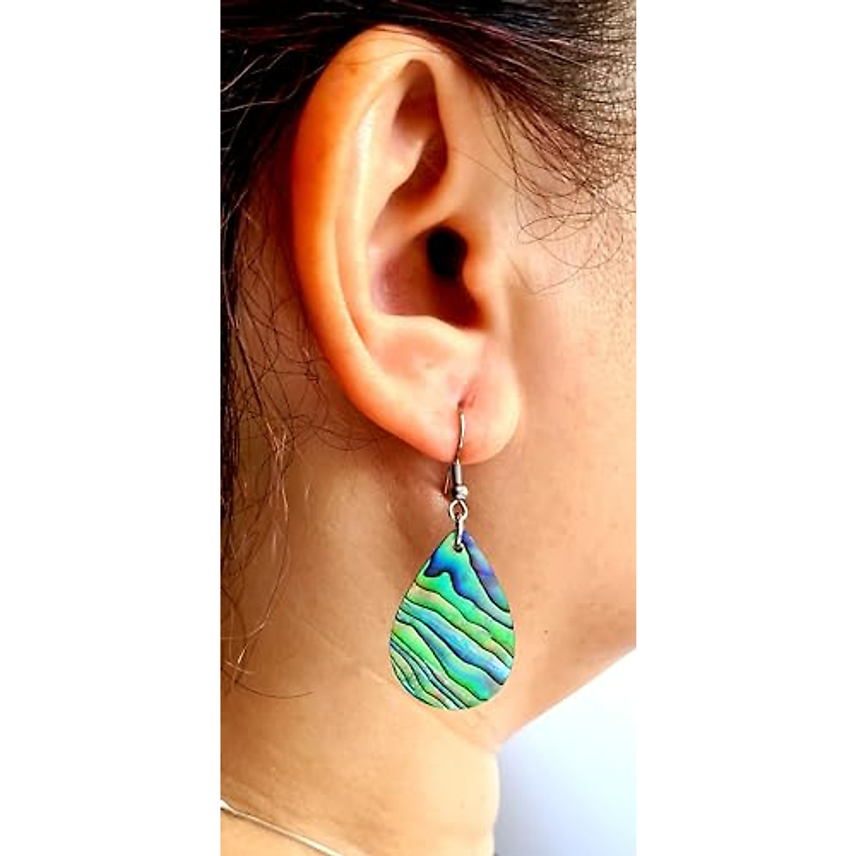 Swimmi Iridescent Paua Abalone Shell Earrings, Teardrop Natural Abalone Earrings for Women, Handmade Dangle Drop Seashell Earrings Fashion Jewelry BA196