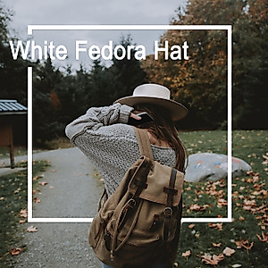 Gossifan Classic Wide Brim Fedora Hat with Chain Belt Buckle - AAA-White