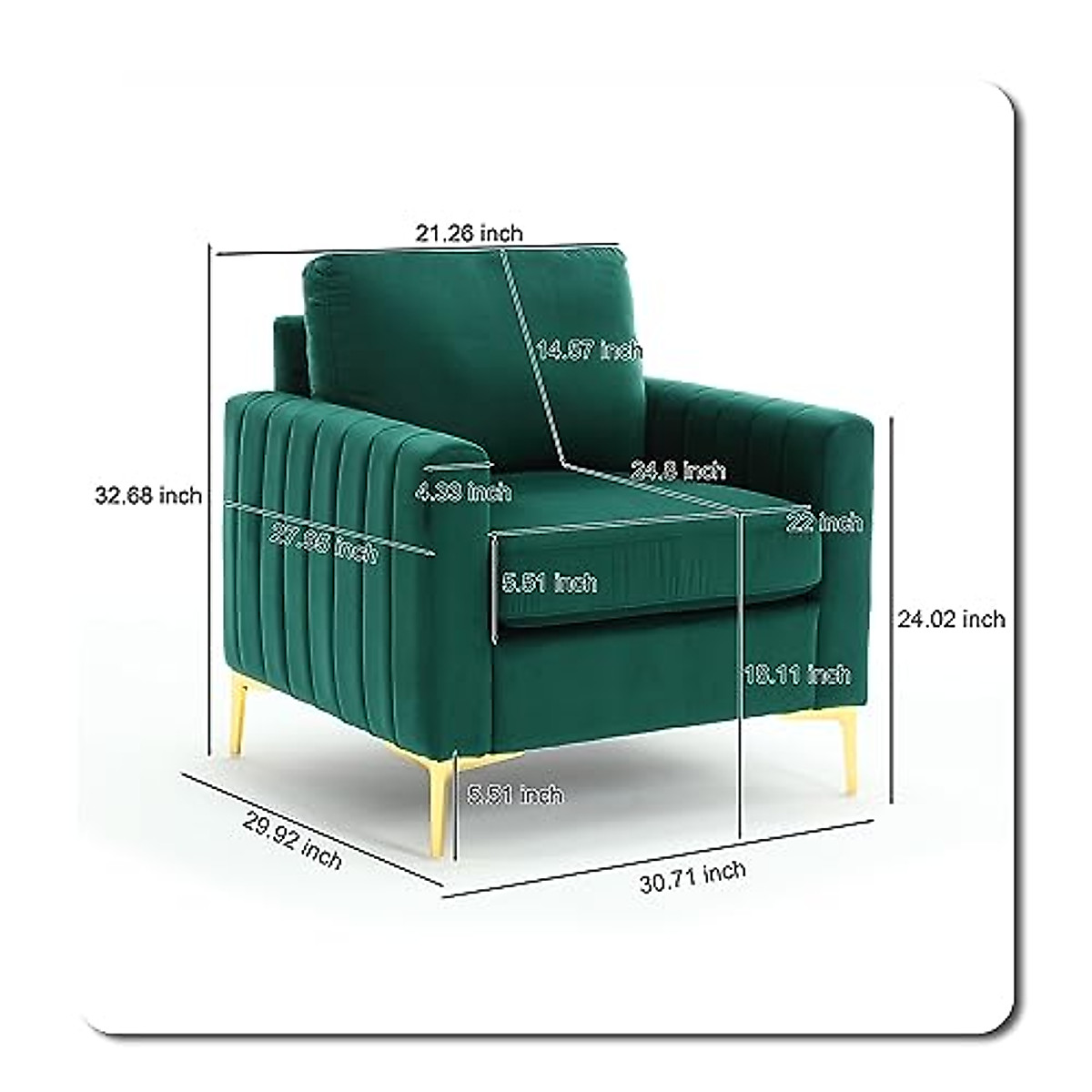 Deolme Velvet Accent Chairs Set of 2, Mid Century Modern Side Sofa Chair Comfy Upholstered Arm Chairs Living Room Set Furniture Bedroom Waiting Room Office with Gold Legs (Emerald Green)