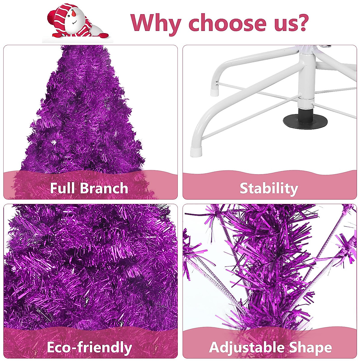 Arthas 6' Ft Tinsel Purple Christmas Tree for Home Office Party Décor Xmas Holiday Seasonal Sparking Gorgeous Folding Artificial Christmas Tree Indoor and Outdoor(Purple)