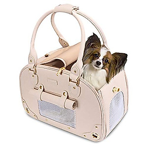 PetsHome Dog Carrier Purse, Pet Carrier, Cat Carrier, Foldable Waterproof Premium Leather Pet Travel Portable Bag Carrier for Cat and Small Dog Home & Outdoor Beige