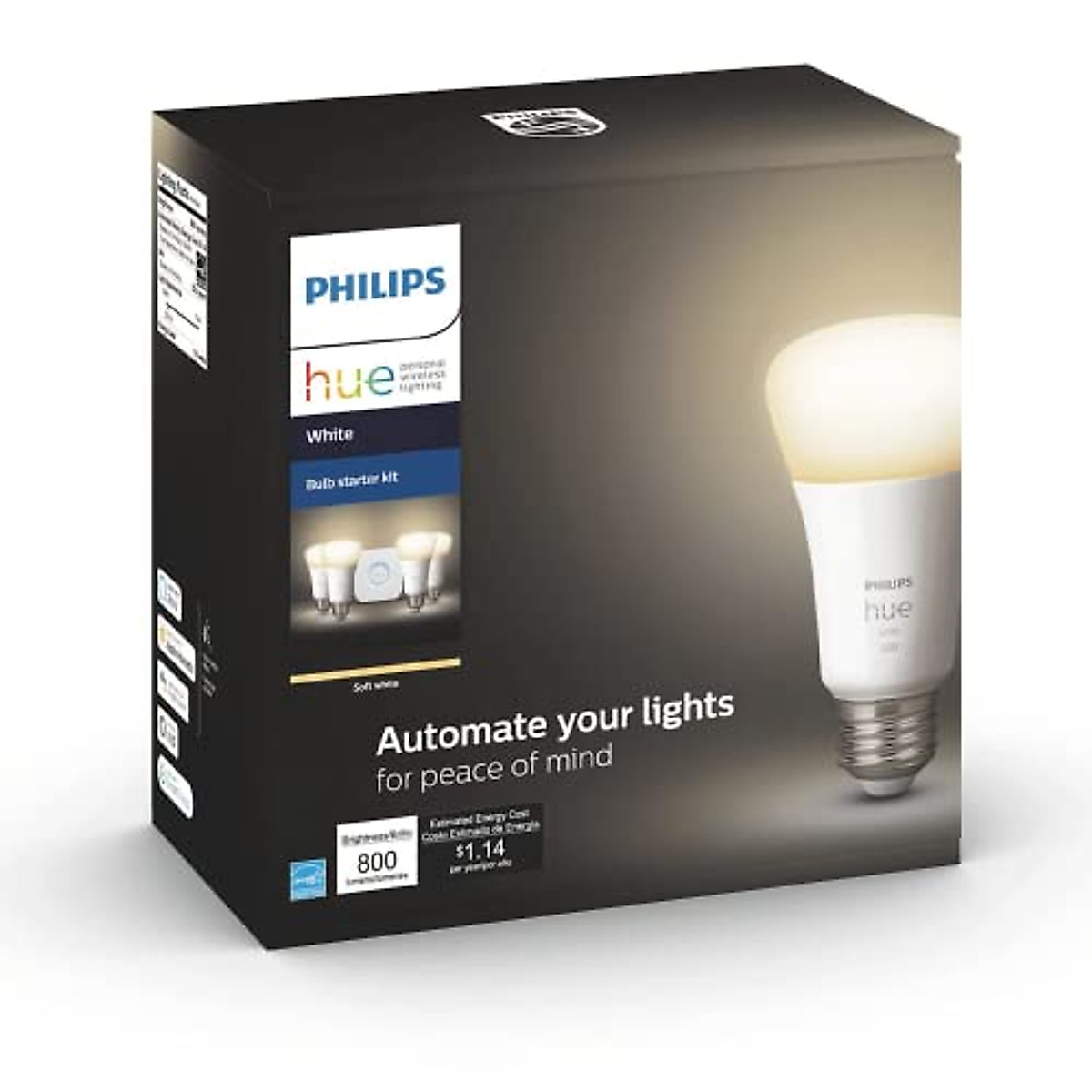 Philips Hue 4-Pack Soft White A19 E26 Dimmable Only Smart Bulb Starter Kit with Hub (Voice Compatible with Amazon Alexa, Apple Homekit and Google Home)