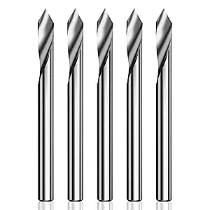 HUHAO Spiral 60 Degree V Groove Engraving Tool Flat Bottom CNC Router Bits 1/8 Inch Shank for Aluminum MDF Hard Wood Copper 5PCS