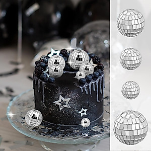 Abeillo 7PCS Disco Ball Cake Topper, Disco Ball Cake Decorations Different Sizes, 70s Disco Themed Dance Party Supplies, Small Disco Balls for Cake Dessert Christmas Party Ornament (Silver)