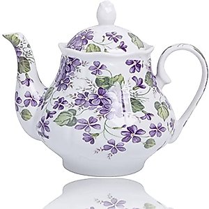 European Style Ceramic Teapot Coffee Pot Water Pot Porcelain Vintage Gift Tea Pot - Violets Flower