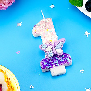 Birthday Number Candles Pink and Purple Butterfly Birthday Candles for Cake Glitter Number 1 Candle Cake Topper with Sequins for Girls and Women Anniversary Celebrations Supplies