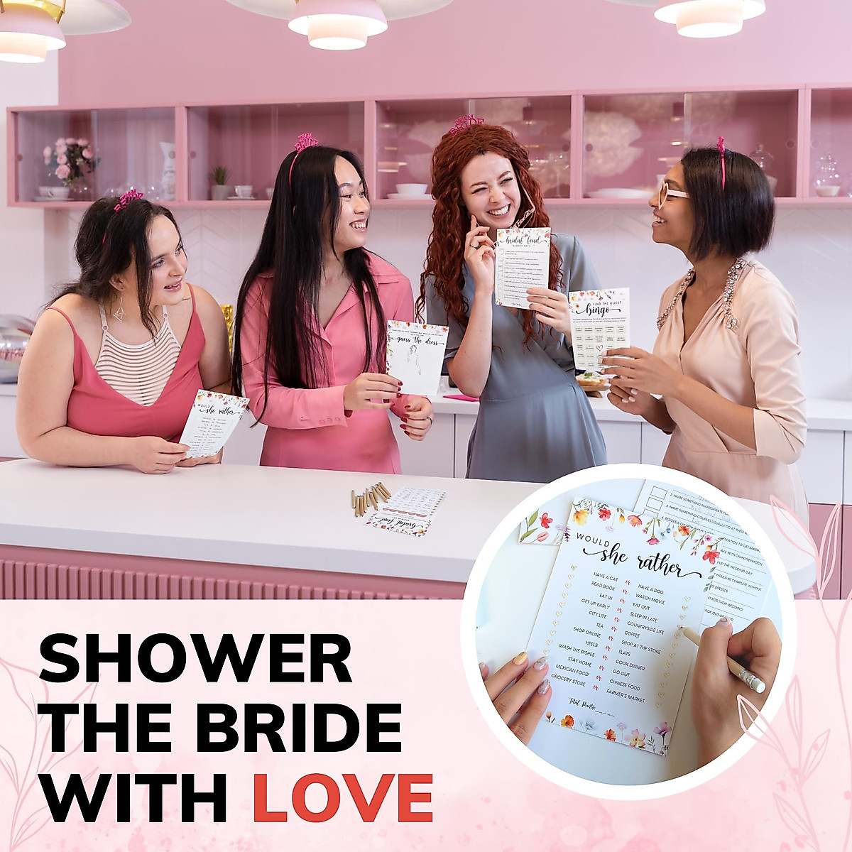 STOFINITY Hilarious Bridal Shower Games 30 Guests - Set Of 4 Couples Wedding Shower Games For Wildflower Bridal Shower Decorations, Fun Bridal Shower Bingo Game Cards, Floral Bridal Party Games (5x7)