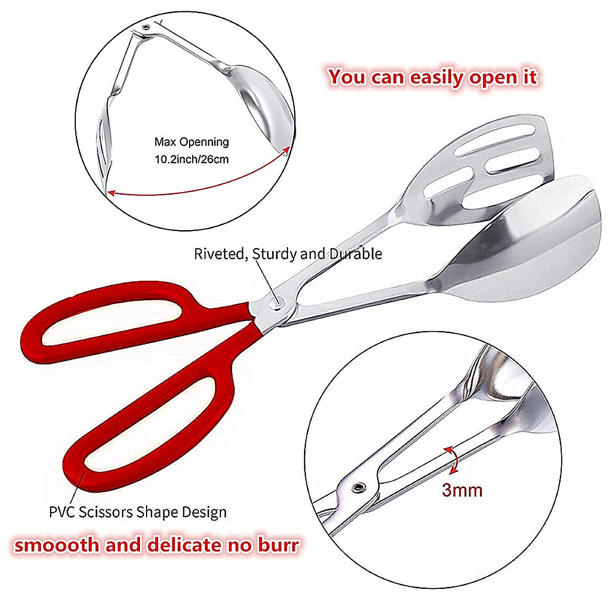 Buffet Tongs,Acacia Salad Servers,AIVS Stainless Steel Buffet Party Catering Serving Tongs and 10" Wood Spoon & Fork Set Cooking Utensils,Set of 3
