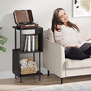 Book Shelf Bookcase, Modern Small Bookshelf for Small Spaces: S-Shaped Wooden Bookshelf Corner Bookshelf for Living Room Bedroom Home Office, Black Bookshelves and Bookcases Storage Organizer, 3-Tier