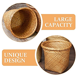 ABOOFAN Wicker Waste Basket Straw Woven Trash Can Rustic Garbage Container Bin Flower Basket for Bathroom Kitchen Home Office M