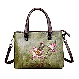 WYKDD Women's Vintage Floral Handbag Ladies Large Capacity Shopping Messenger Bag Tote Bag (Color : Black, Size