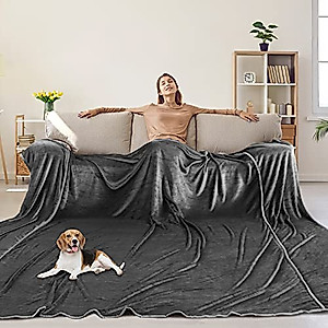 HOMBYS Extra Large 11'x 10' Flannel Throw Blanket, Big Size 128x120 Fuzzy Lightweight Microfiber Bed Blanket for Family and Couples, Oversized Soft & Warm Coffee Giant Blanket for All Season