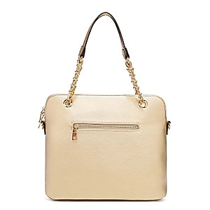 Nicole Lee Elena Tote, Chain Link Vegan Leather Strap, Front Pocket - Gold