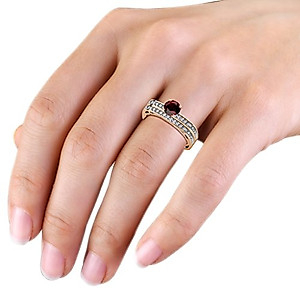 TriJewels Red Garnet & Natural Diamond Engagement Ring & Wedding Band Set 1.25-1.29 ctw 14K Rose Gold.size 9.0