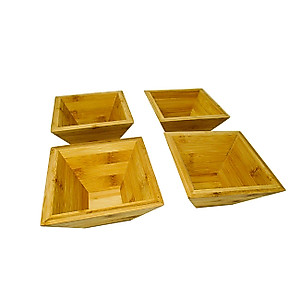 Trademark Innovations 6" Bamboo Wood Square Salad Bowl Set, Natural (Set of 4)
