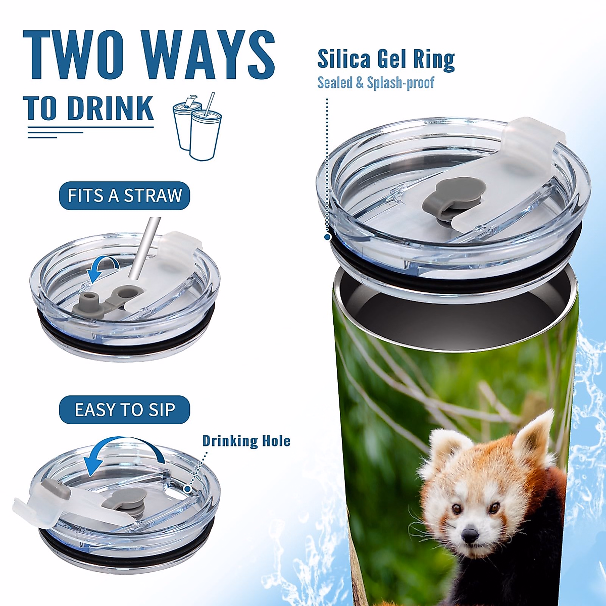 ZAQERFZ 20 Oz Insulated Tumblers Travel Mug With Lid Red Panda Stainless Steel Double Wall Vacuum Coffee Cup Gifts For Men Women Boys Girls