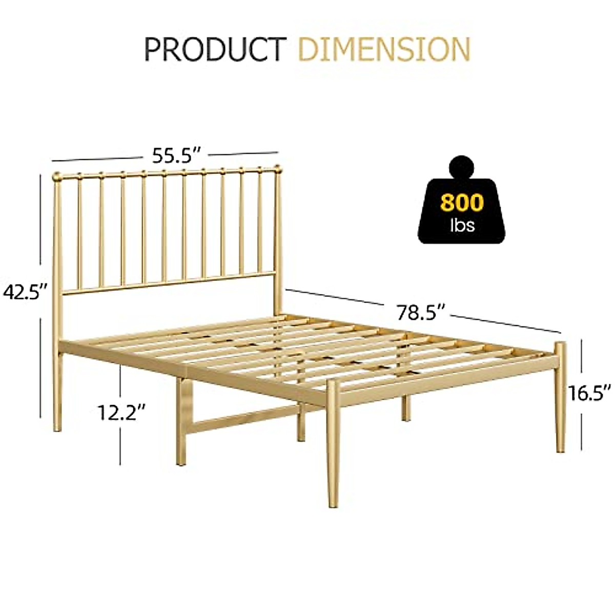 Amyove Gold Bed Frame Full Size Bed Frame with Modern Headboard, Platform Bed 14 Inches Metal Mattress Foundation for Storage, No Box Spring Needed, Easy Assembly, Gold
