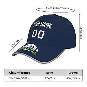 Seattle Cap Custom Any Name and Number Adjustable Football Hat Personalized Gift for Dad Men Women Youth Sports Fans
