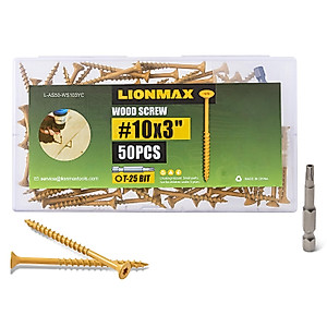 LIONMAX Deck Screws #10 x 3 Inch, 150 PCS Wood Screws for Exterior Project, Star Drive, Coarse Thread with Tan Coated, Self-Tapping, Rust Resistant, Drive Bit Included