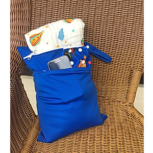 Baby Wet and Dry Bag for Diapers and Burp Cloths - Reusable and Washable (Blue)