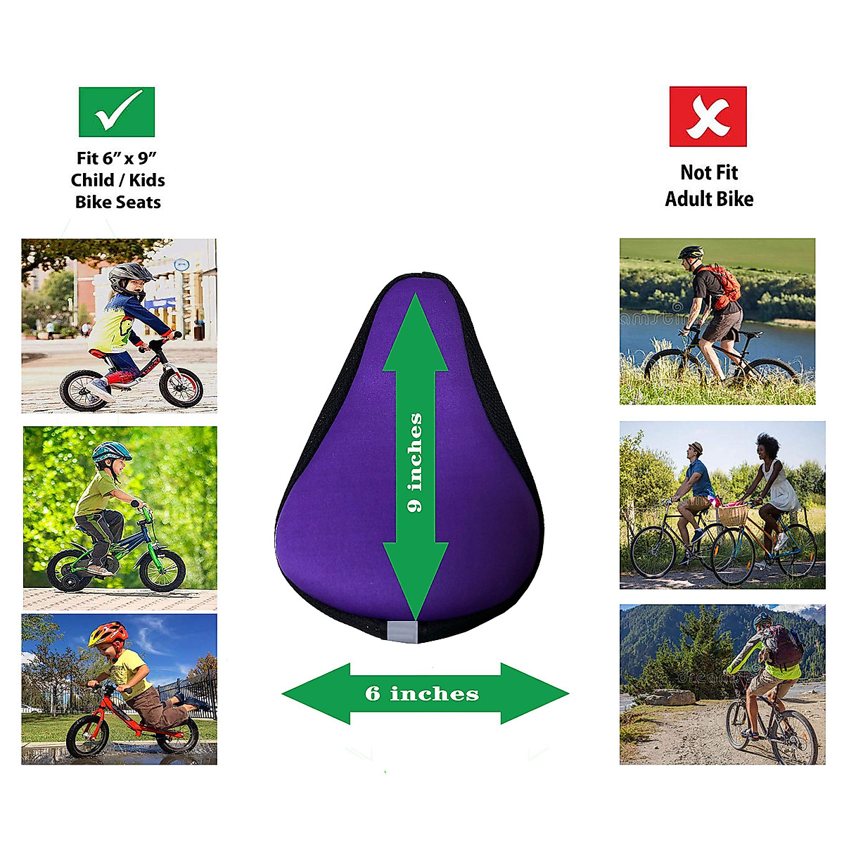 MI0512 Kids Bike Gel Seat Cushion Cover, 8x5 inch Child Bike Seat Cover Premium Comfortable Small Bicycle Saddle Pad (Violet)