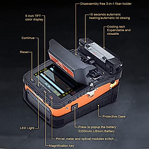 Signal fire Optical Fiber Fusion Splicer, SM&MM Automatic Intelligent FTTH Fiber Optical Welding Splicing Machine w/5 Inch Digital LCD Screen, Optical Fiber Cleaver Kit, Ai-6C+ Splicing 8S Heating 18S