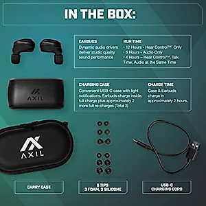AXIL XCOR Wireless Earbuds Bluetooth — Digital HearPRO Buds with Touch Control — Bluetooth Enhancement — Hearing Protection — Dust & Water Resistant — Wind Resistant True Wireless Earbuds