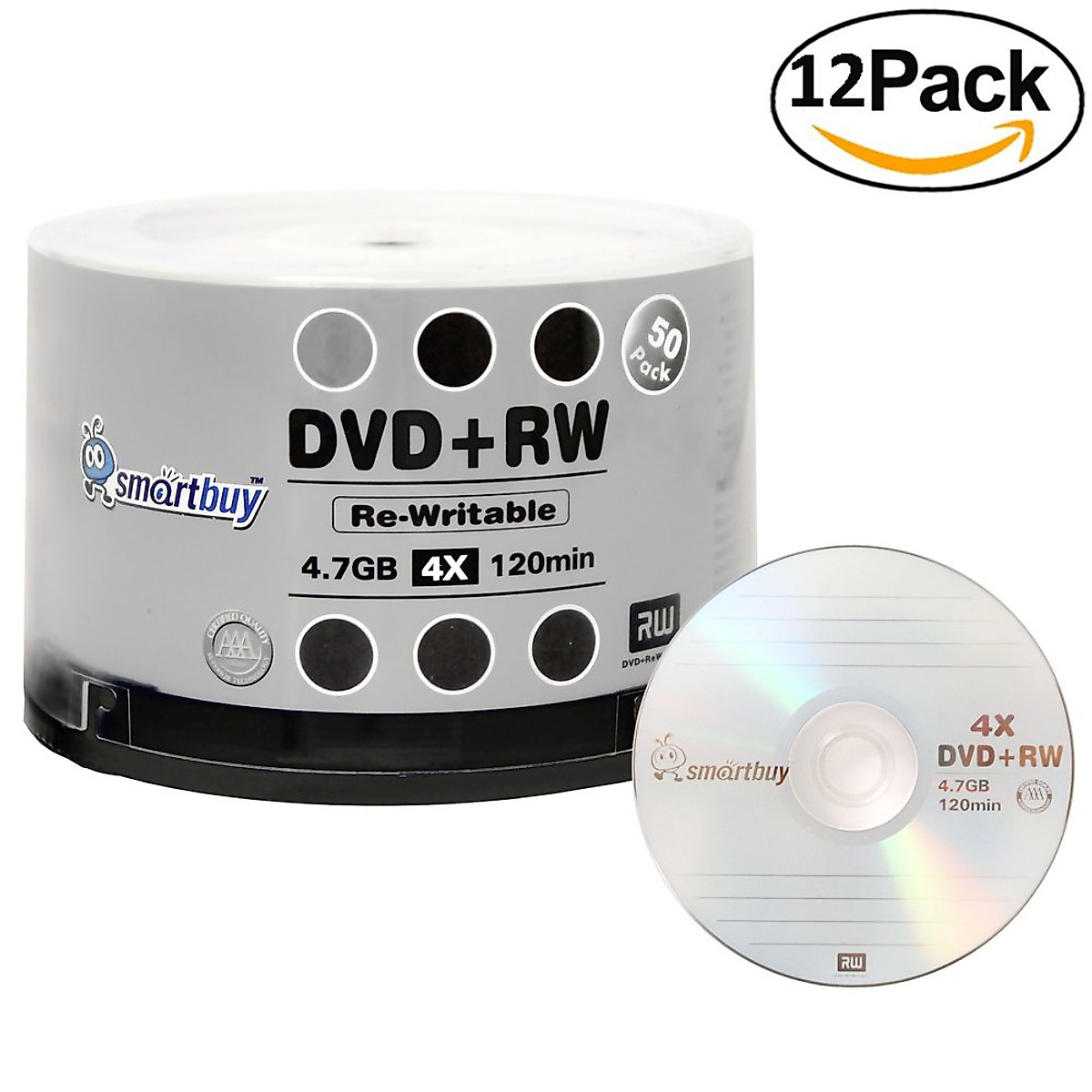 600 Pack Smartbuy Blank DVD+RW 4X 4.7GB 120Min Branded Logo Rewritable DVD Media Disc