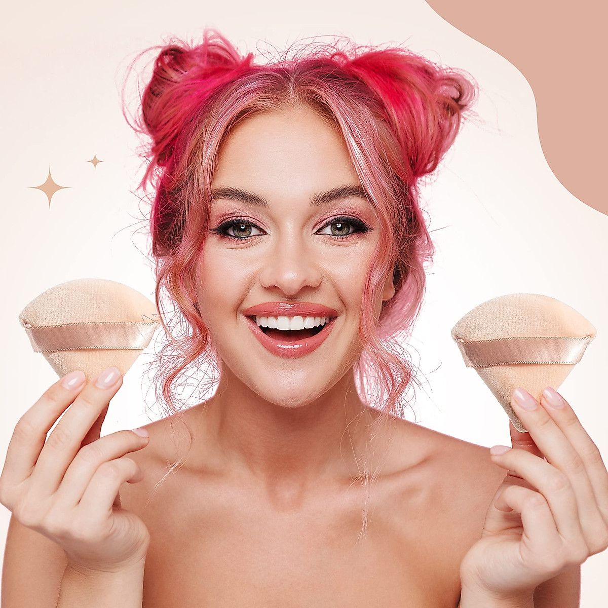 MOTZU 6 Pieces Powder Puff for Face , Cotton Velour Triangle Makeup Puff for Setting, Contouring, Under Eyes, and Corners, 2.76-inch Normal Size, with Strap, Beauty Tool