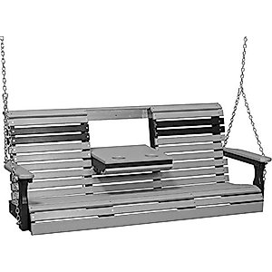 LuxCraft Rollback 5ft Recycled Plastic Plain Porch Swing with Flip Down Center Console