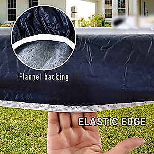 RANDLANTER Vinyl Fitted Picnic Table Cover with Elastic Edges and Flannel Backing Indoor and Outdoor Dining Room Garden Tablecloth -Dark Blue 72x28”