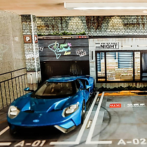 kivcmds 1:24 Scale Car Model Display Case with Parking Lot Scene for Sports Car and Lego Collectors, Display Stand for Alloy Car Model Toy with Light (3-Tiers Coffee Shop Parking Lot)