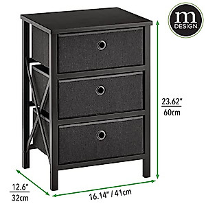 mDesign 3 Drawer Foldable Dresser Storage Unit - Wood Frame, Easy Pull Fabric Bins - Farmhouse Organizer Unit for Household Storage Bedroom, Hallway, Entryway, Closets - Black