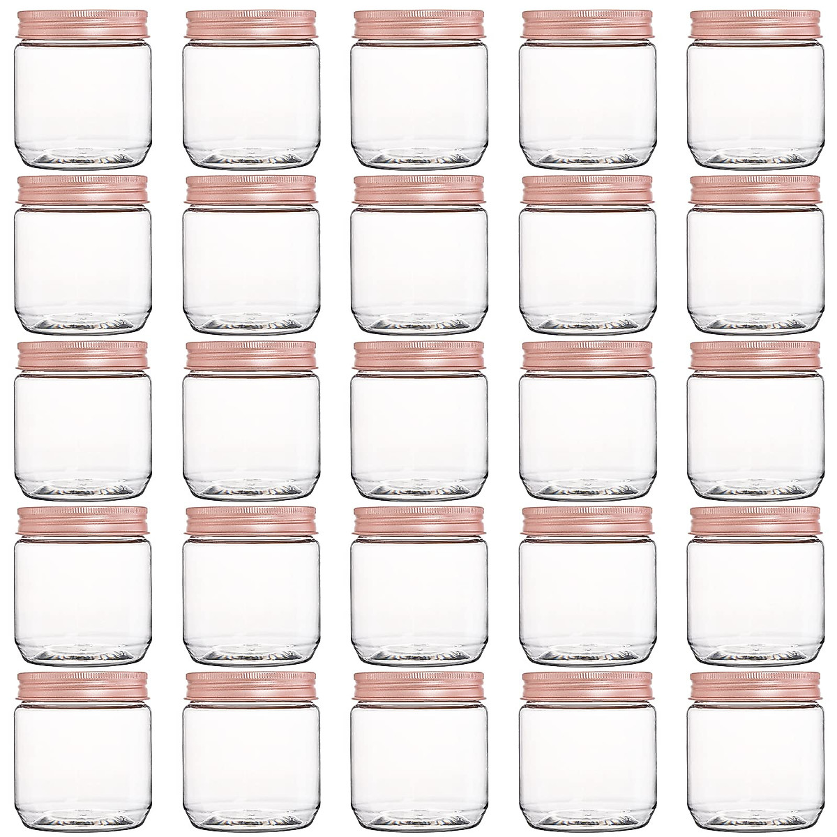 Fasmov 25 Pack 8 Ounce Clear Plastic Jars Containers with Rose Gold Lids, Round Empty Plastic Slime Storage Containers for Kitchen & Household Storage - BPA Free