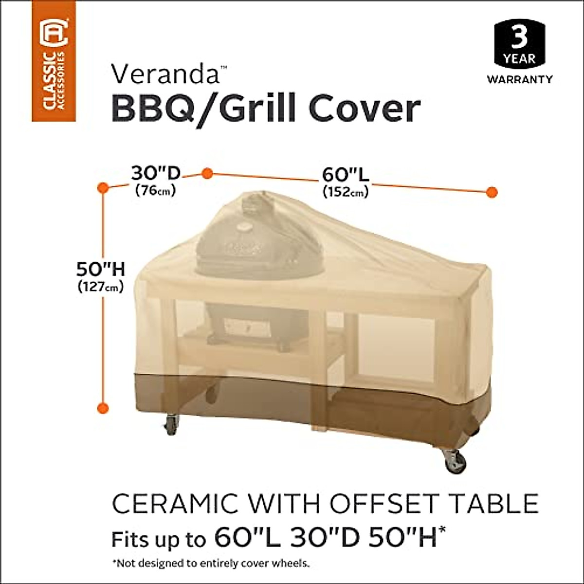 Classic Accessories Veranda Water-Resistant 60 Inch Kamado Ceramic BBQ Grill Cover