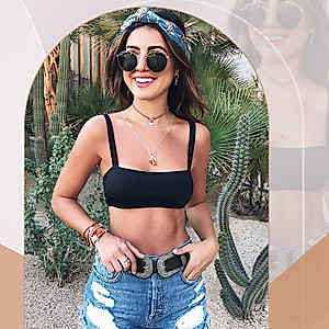 WHIPPY Vintage Western Leather Belt for Women Double Buckle Retro Cowgirl Waist Belts for Jeans Pants and Dresses Black Silver Tone L