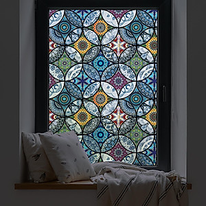 DKTIE Static Cling Decorative Window Film with Installation Tools Non Adhesive Privacy Film Stained Glass Window Film for Bathroom Shower Door Heat Cotrol Anti UV 17.7 x 78.7 Inch