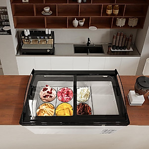 Yovtekc Commercial Countertop Hard Ice Cream Showcase, Gelato Display Freezer Case, Italian Ice Cream Display, Gelato Freezer Showcase Fast Cooling with LED Light, White