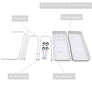 DYRABREST Simple Design 2-In 1 Garment Rack with Wheels Clothing Rack With 2 Tier Metal Basket Clothes Organizer Rack Laundry Cart with Hanging Rack for Home Bedroom (White)