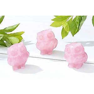YATOJUZI Owl Decor Rose Quartz Natural Healing Crystals Stones Pink Cute Decors Owls Statues Figurines Sculpture Hand-Carved Gemstones Energy Reiki Home Room Office Desk Decoration Gifts for Women Men