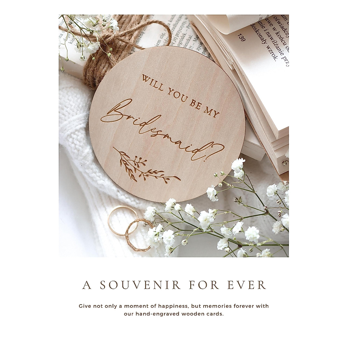 Jolicoon Will you be my bridesmaid wooden card with flip envelope and seal sticker - Bridesmaid proposal card