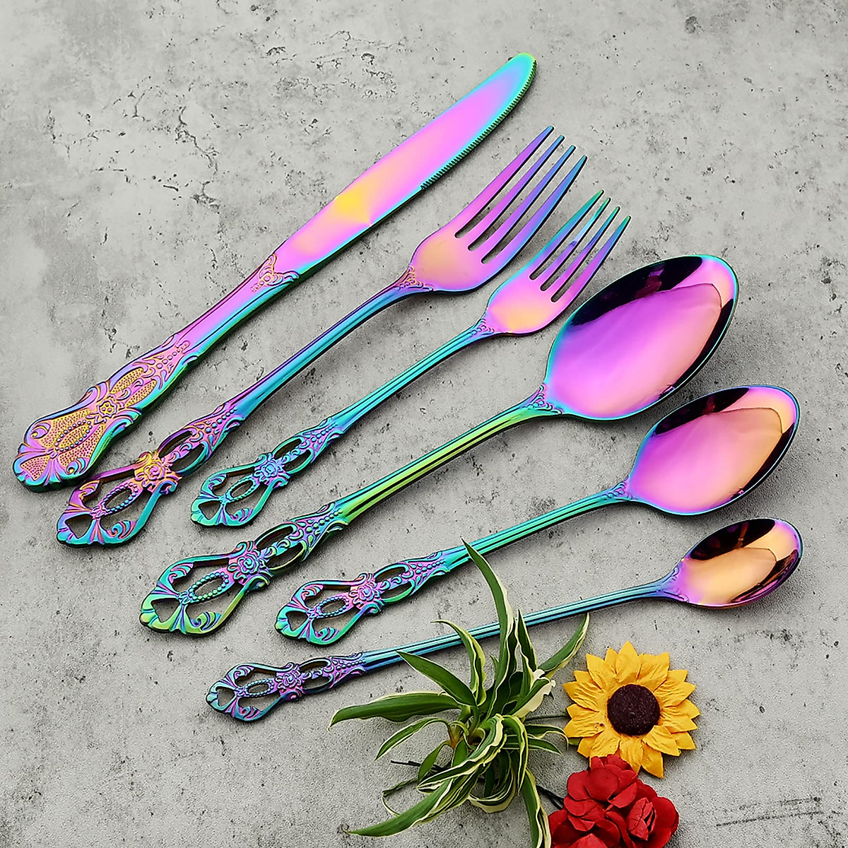 Jankng 6pcs Basic Rainbow Fork, Royal Stainless Steel Dinner Fork With Royal Handle, Metal Forks Set For Eating Salad Fish, Mirror Finish