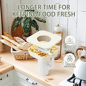 Dazhuocs Snack Bowl for Stanley Cup with Cover, Reusable Snack Tray with Lid Fits for Stanley 40 oz Tumbler with Handle, Stanley Accessories Silicone Snack Ring (Yellow White)