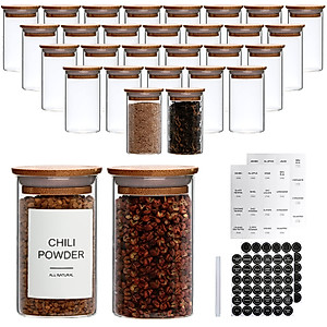 Encheng Glass Spice Jars with Bamboo Lids,3 OZ Glass Seasoning Container with Labels,Clear 30 Pack Small Glass Jars for Kitchen,Spice,Herb,Sugar