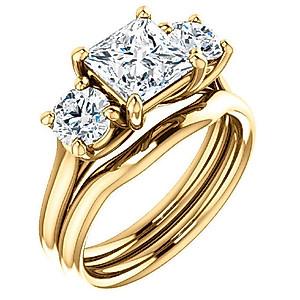3 Ct Princess Cut Colorless Moissanite Engagement Ring Set Wedding Bridal Ring Set Solitaire 10K 14K 18K Yellow Gold Sterling Vintage Promise Ring Silver Anniversary Antique Gift