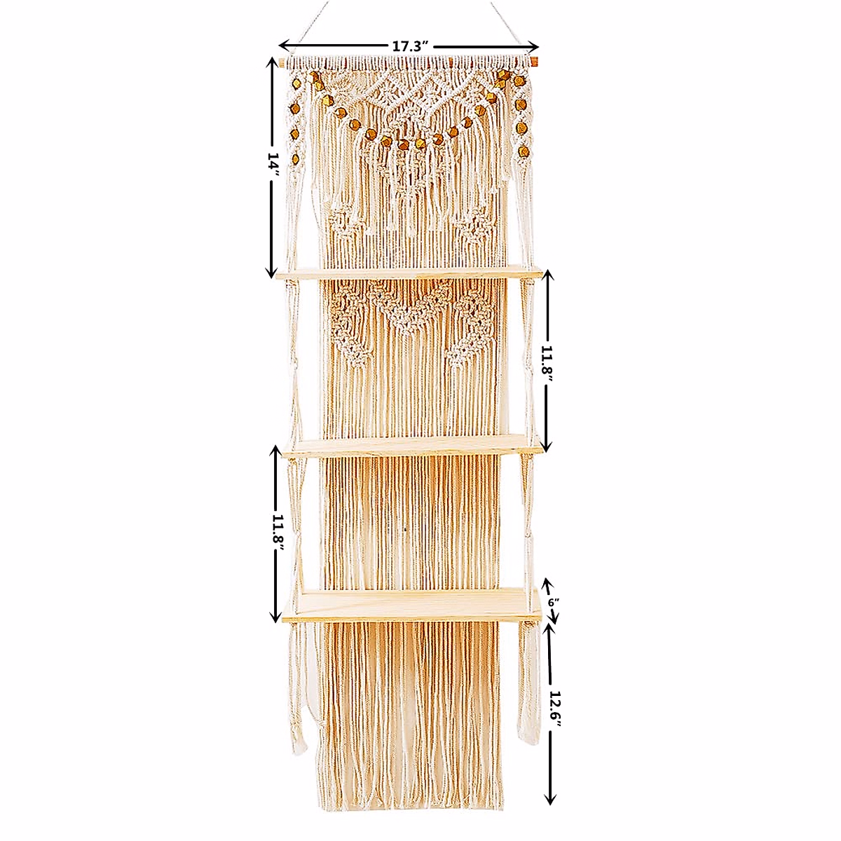 Macrame Wall Hanging Shelf with Enhanced Solid Wood Shelves and Handmade Macrame to Organize Plants and Decor — 3 Tier Macrame Shelf Wall Hanging Bohemian Decorative Shelves for Kitchen,Home Storage