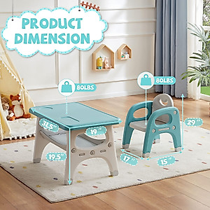 DOREROOM Kids Table and Chair Set, Plastic Children Activity Table with 2 Chairs, Toddler Table and Chair Set for Reading, Drawing, Snack Time, Arts Crafts, Preschool, Gift for Boys Girls