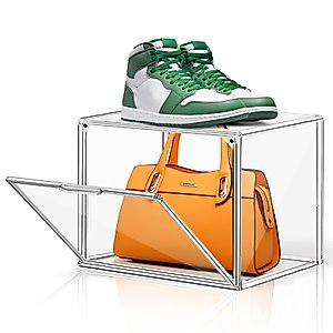 DAYOOH Acrylic Shoe Boxes Clear Stackable Sneaker Storage for Sneakerheads Display Case Shoe Storage Boxes with Magnetic Door Handbag Storage Shoe Organizer, 1 Pack Size 14