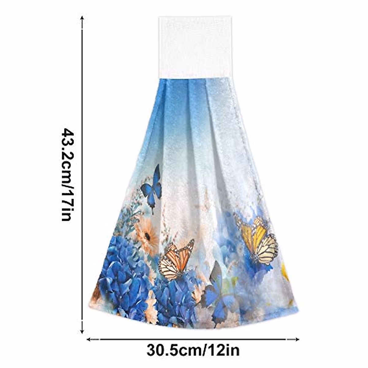 Blue Butterflies Kitchen Hand Towels,Nature Flower Absorbent Tie Hanging Towel with Loop 2 PCS Kitchen Linen Sets for Bathroom Restroom Home Decor